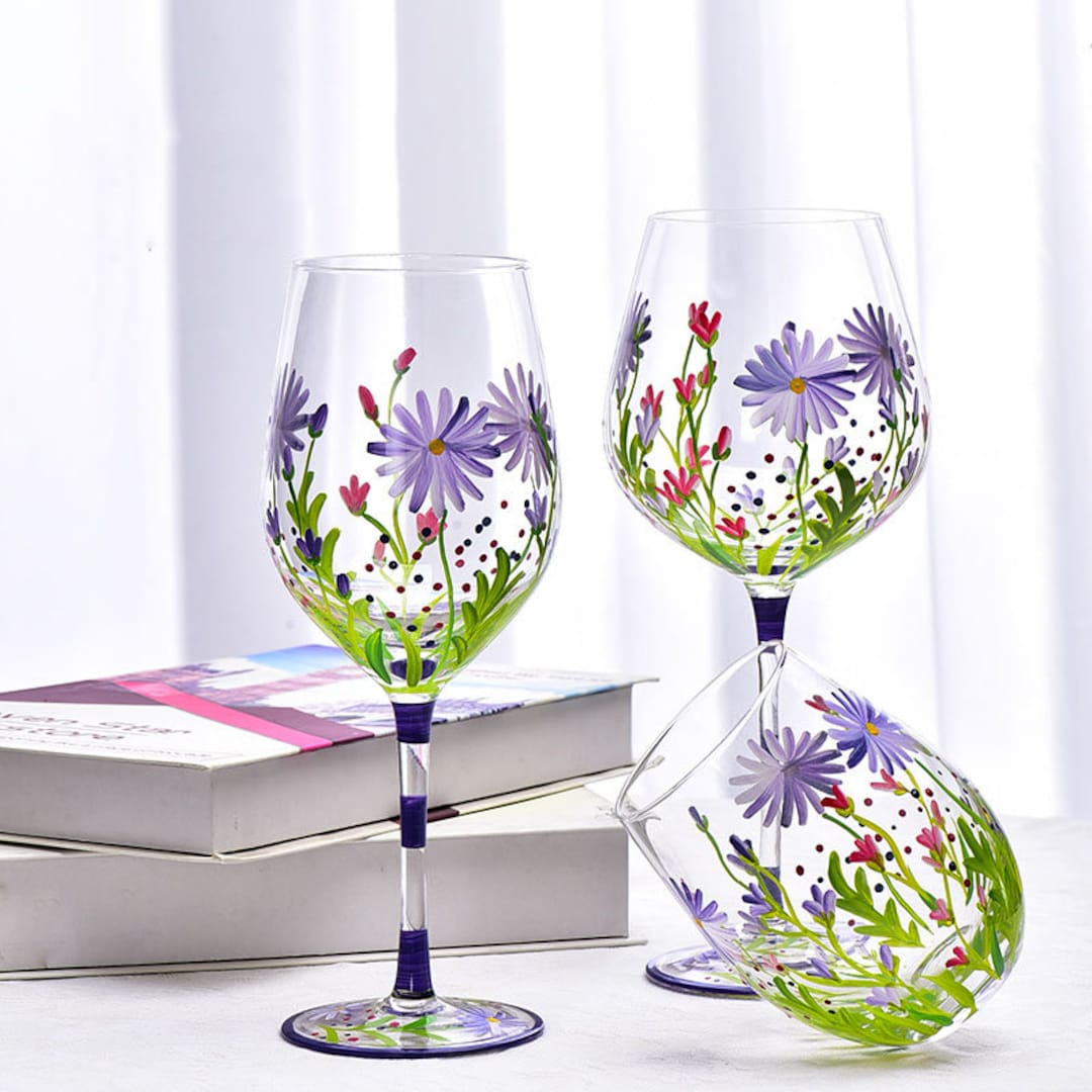 2daisy Wine Glasses, Painted Wine Glasses, Summer Flower Wine Glasses ...
