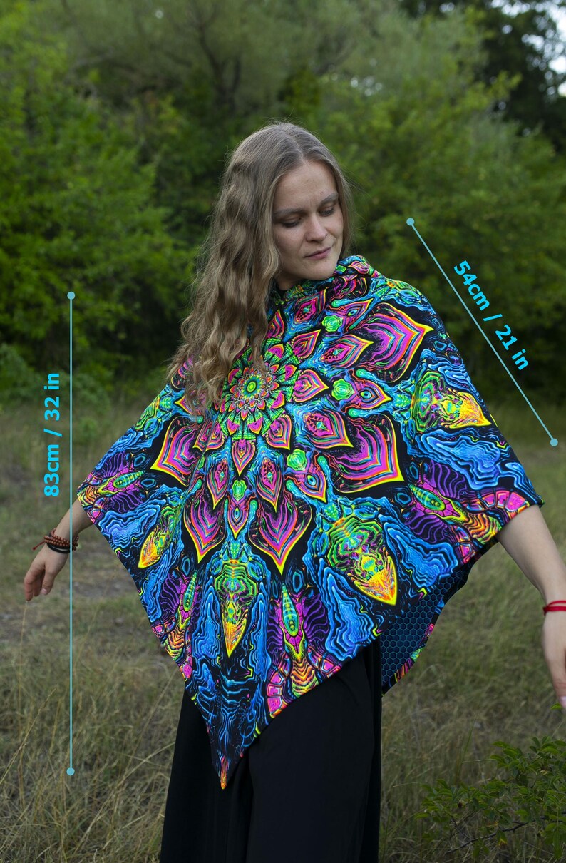 Magic PONCHO “mandala W” Warm Festival Wear, Blacklight UV Reactive ...