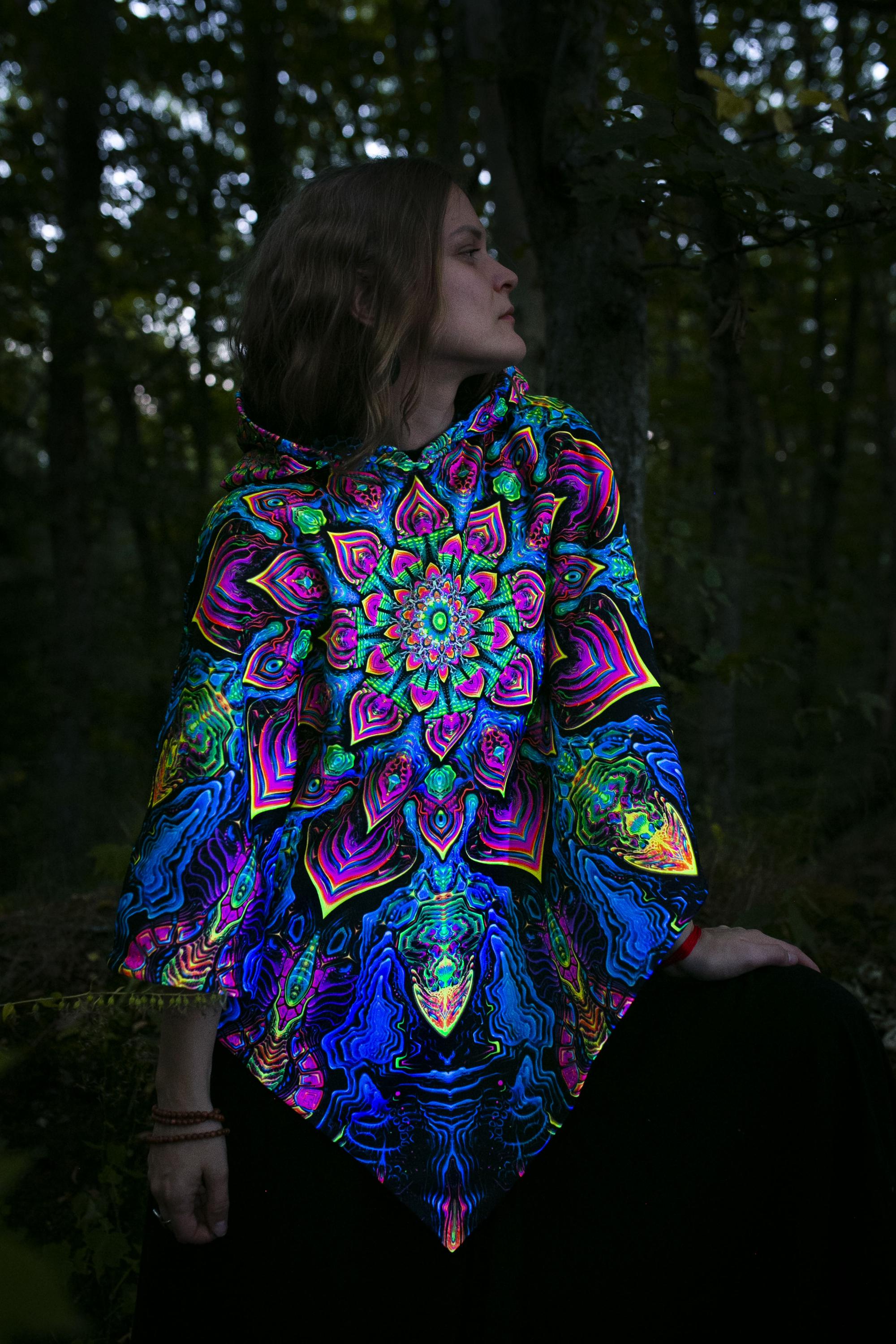 Magic PONCHO “mandala W” Warm Festival Wear, Blacklight UV Reactive ...