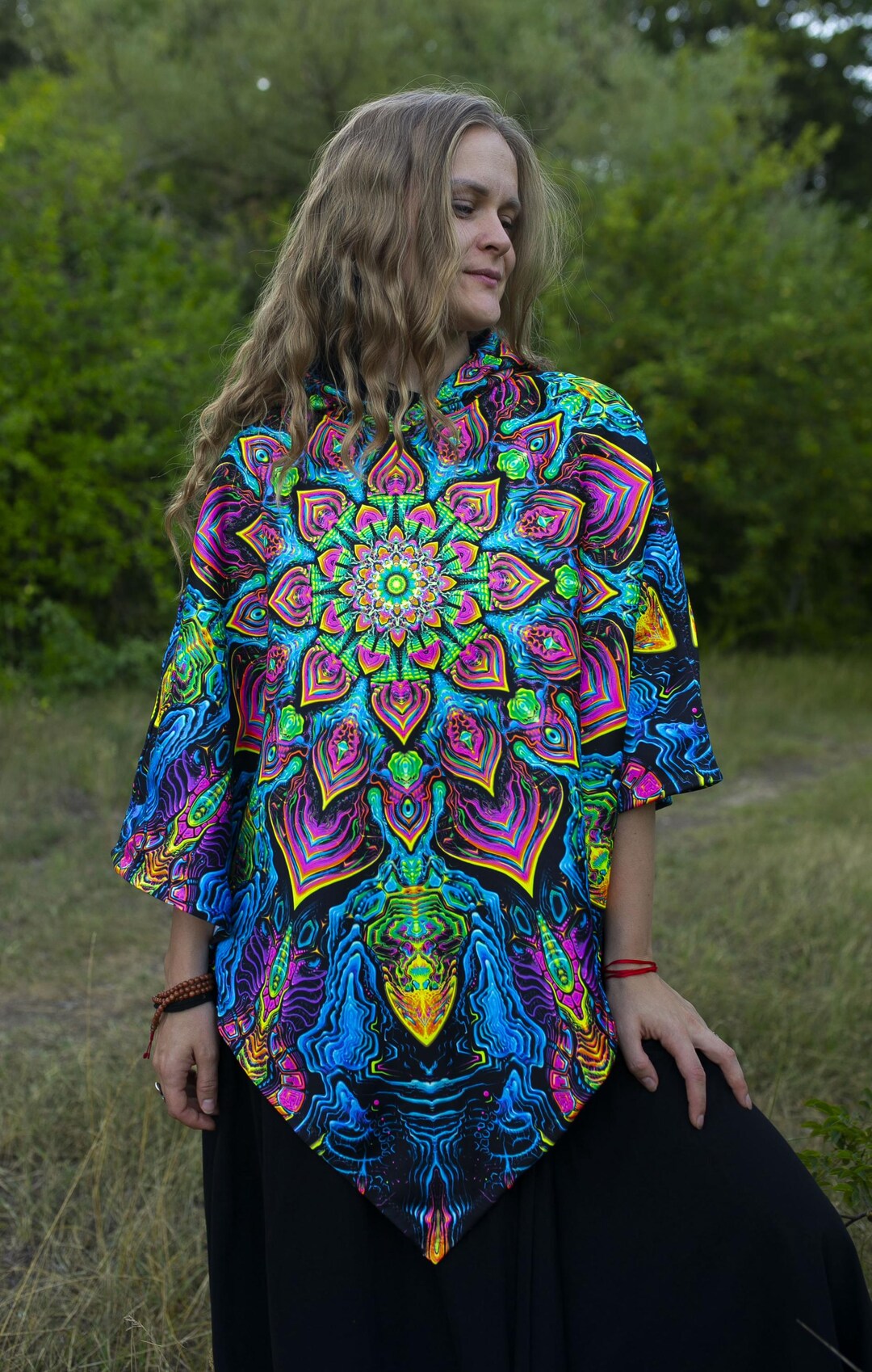 Magic PONCHO “mandala W” Warm Festival Wear, Blacklight UV Reactive ...