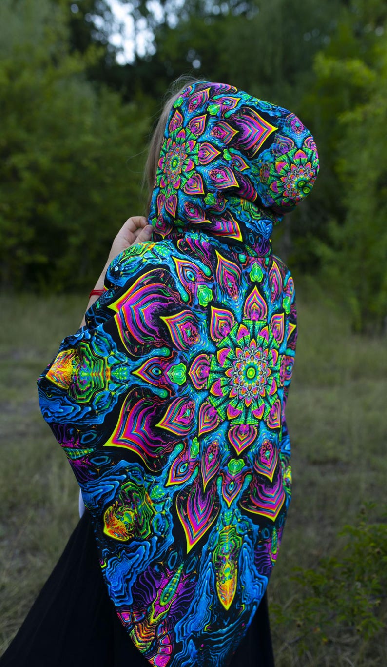 Magic PONCHO “mandala W” Warm Festival Wear, Blacklight UV Reactive ...