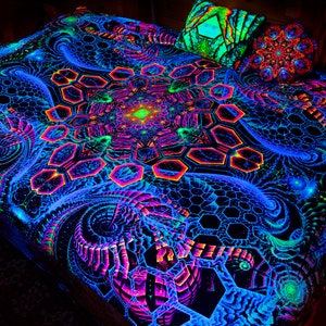 UV Blanked «risingenergy» Blacklight Tryppy Plaid, UV Bedding, Fractal Trippy Bedding ...