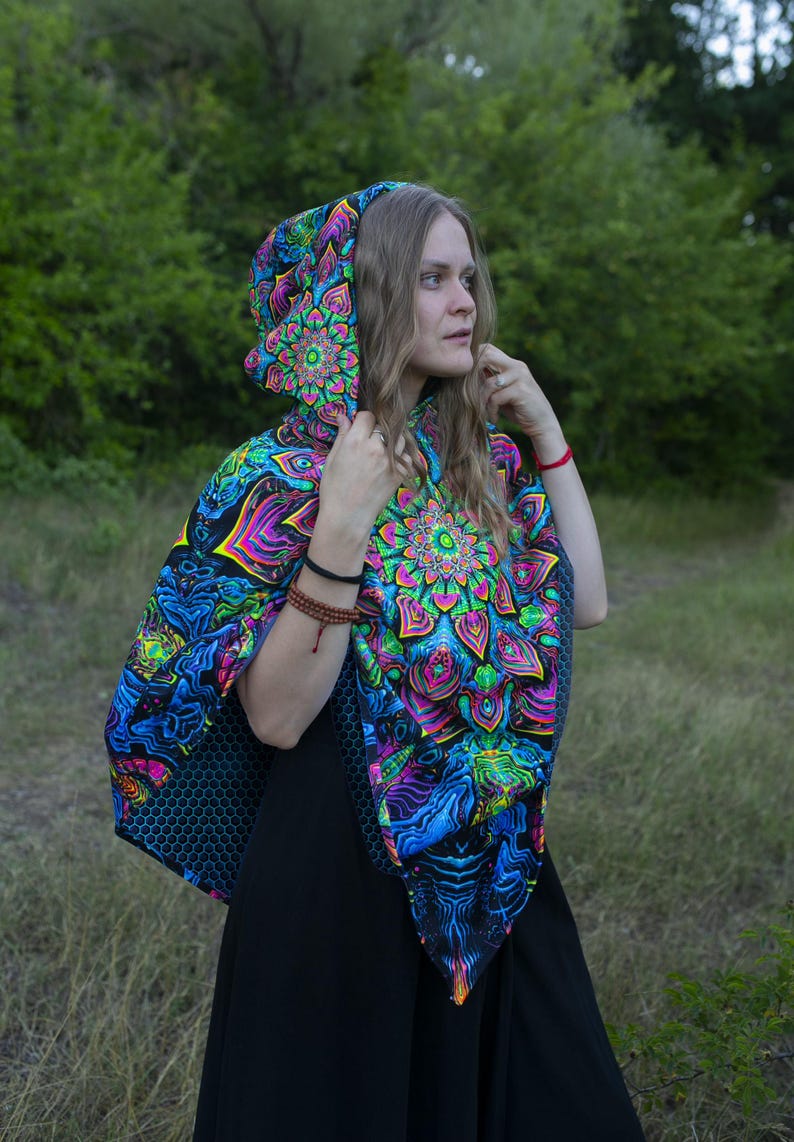 Magic PONCHO “mandala W” Warm Festival Wear, Blacklight UV Reactive ...