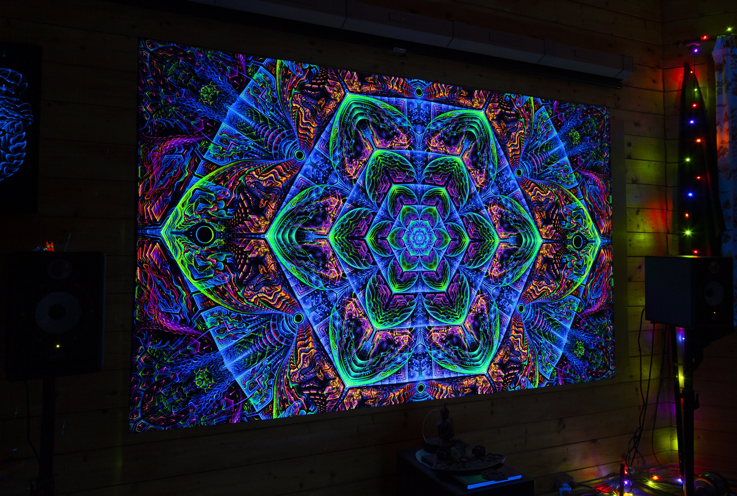 UV Blacklight Active Backdrop Wall Hanging Trippy Psytrance Psychedelic ...