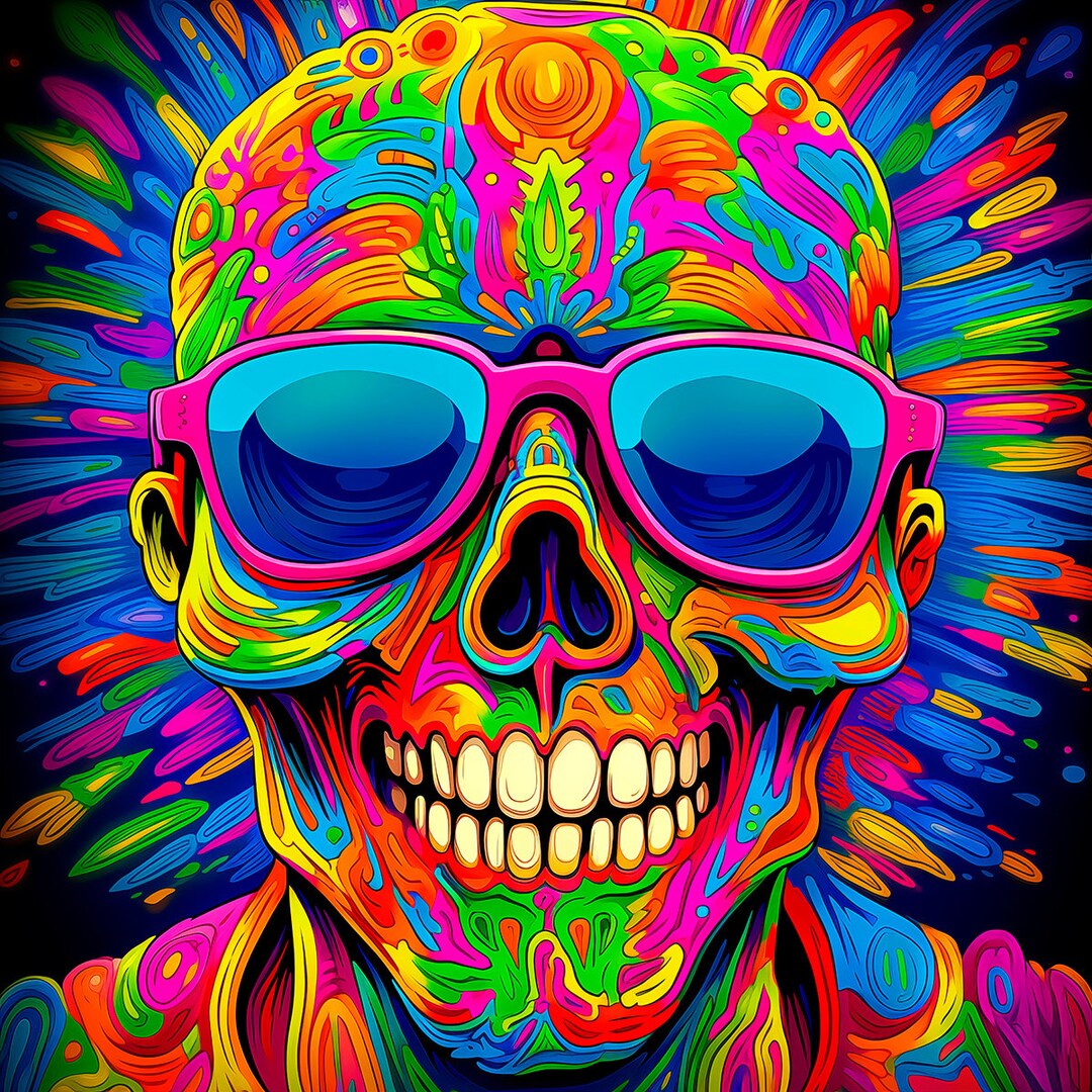 UV TAPESTRY «ecstasy of Skull» - Blacklight Glow Trippy Hippie Backdrop ...