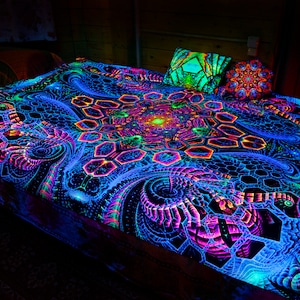 UV Blanked «risingenergy» Blacklight Tryppy Plaid, UV Bedding, Fractal Trippy Bedding ...