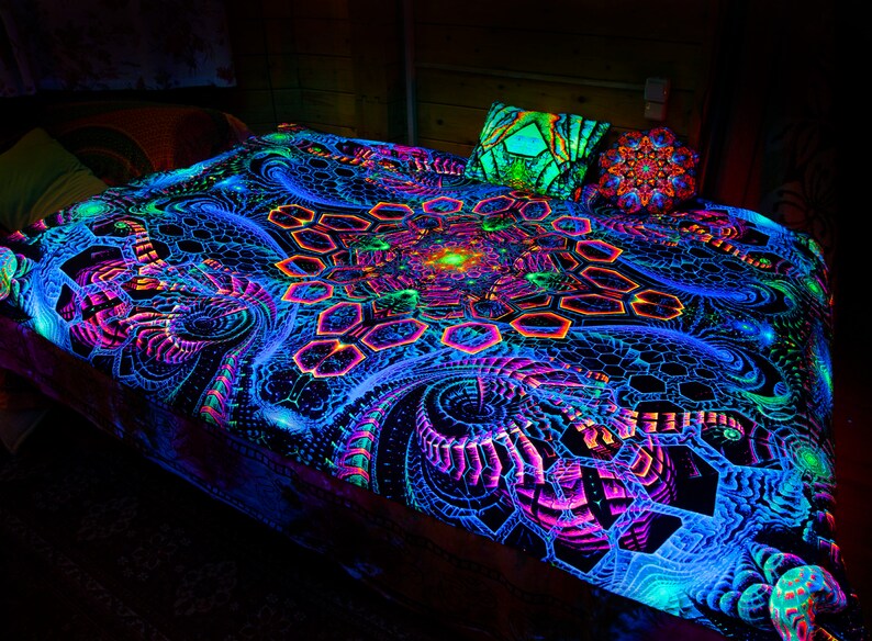 UV Blanked risingenergy Blacklight Tryppy Plaid, UV Bedding, Fractal ...