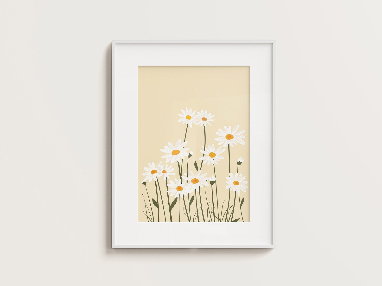 Daisy on Yellow Background Painting Poster | Botanical Print | Flower ...