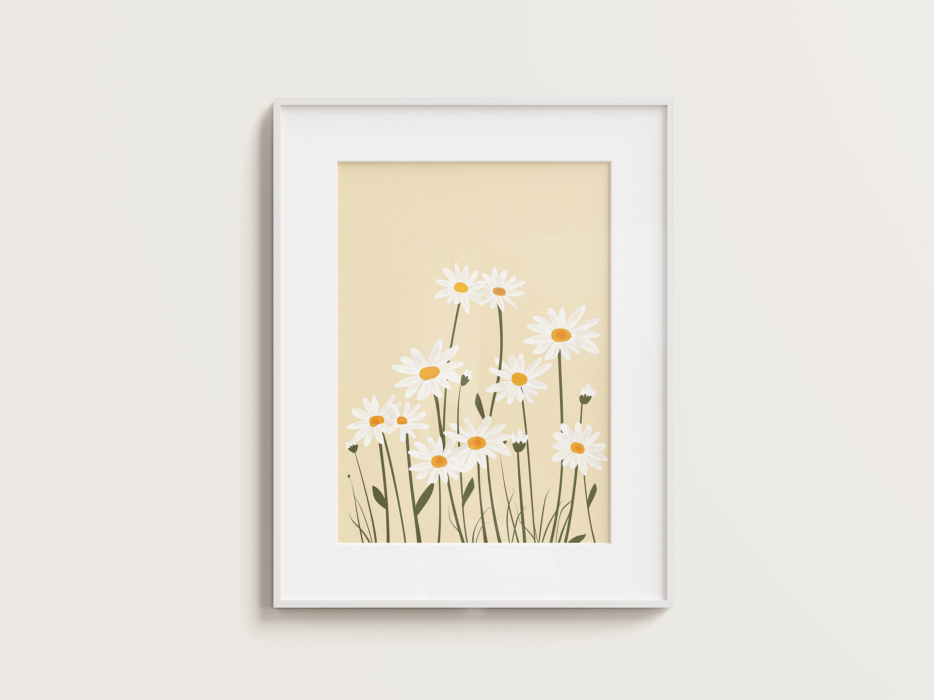 Daisy on Yellow Background Painting Poster | Botanical Print | Flower ...