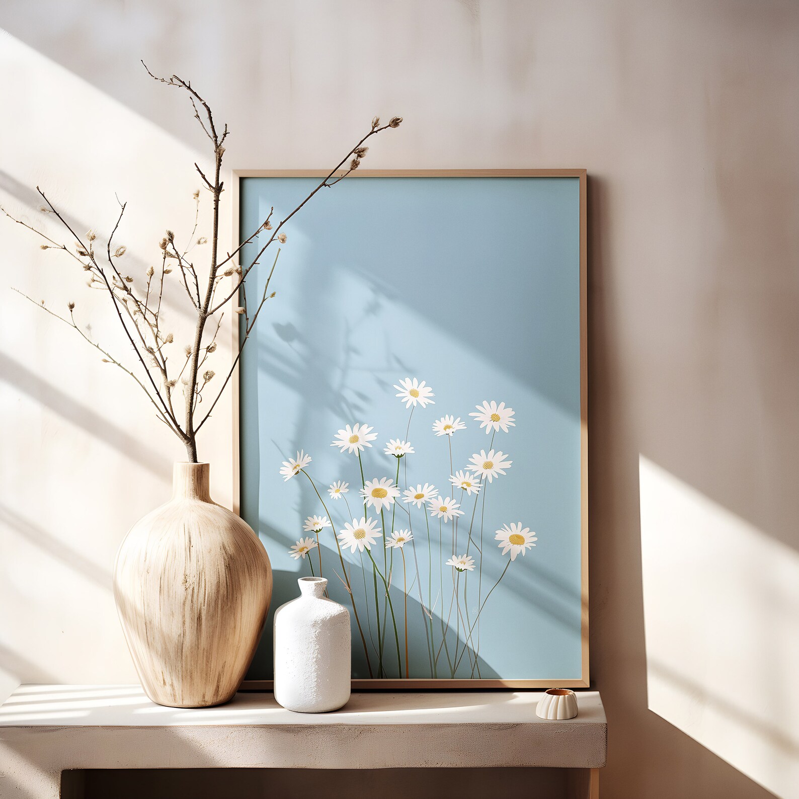 Daisy on Blue Background Painting Poster | Botanical Print | Flower ...