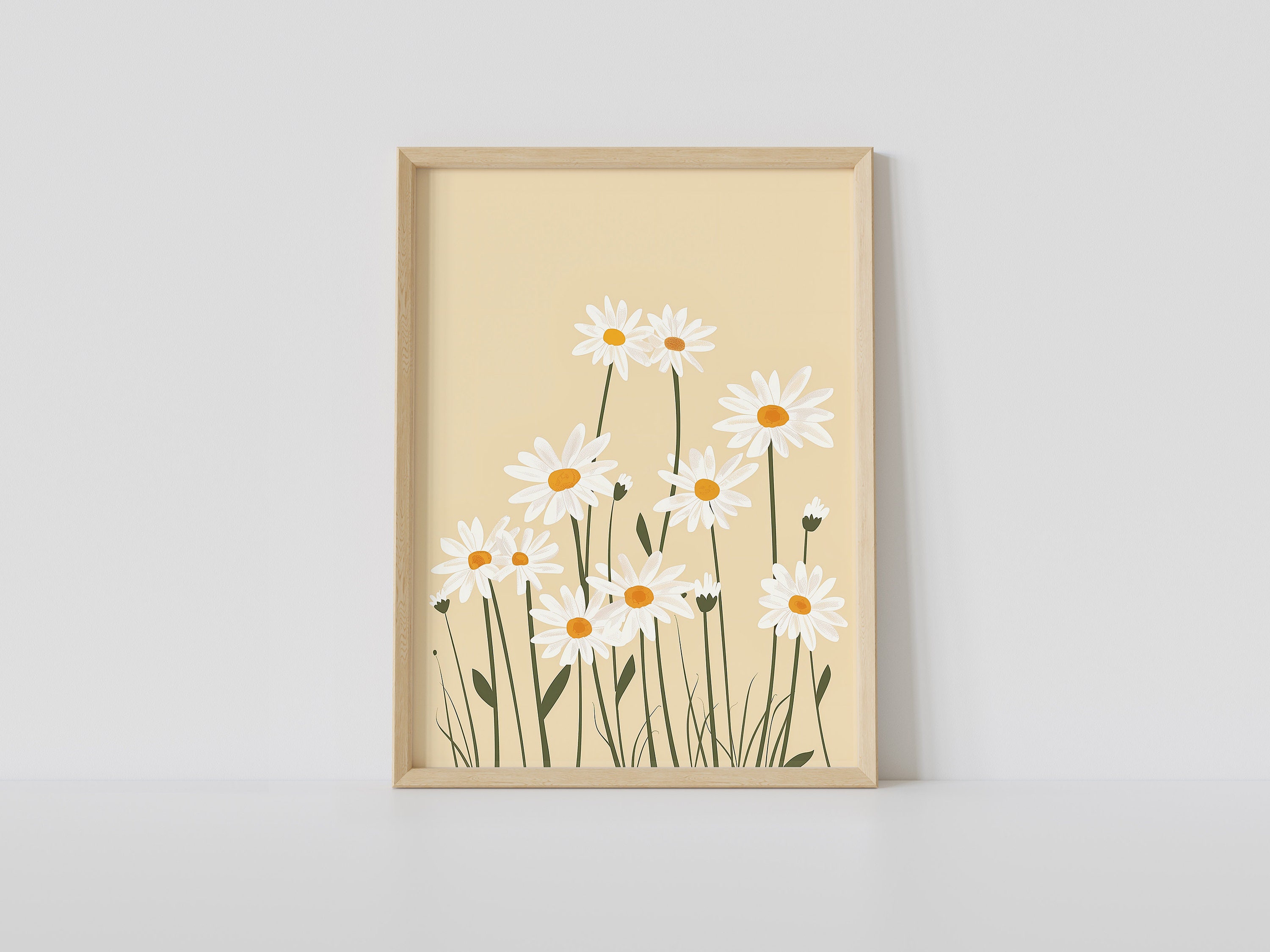 Daisy on Yellow Background Painting Poster | Botanical Print | Flower ...