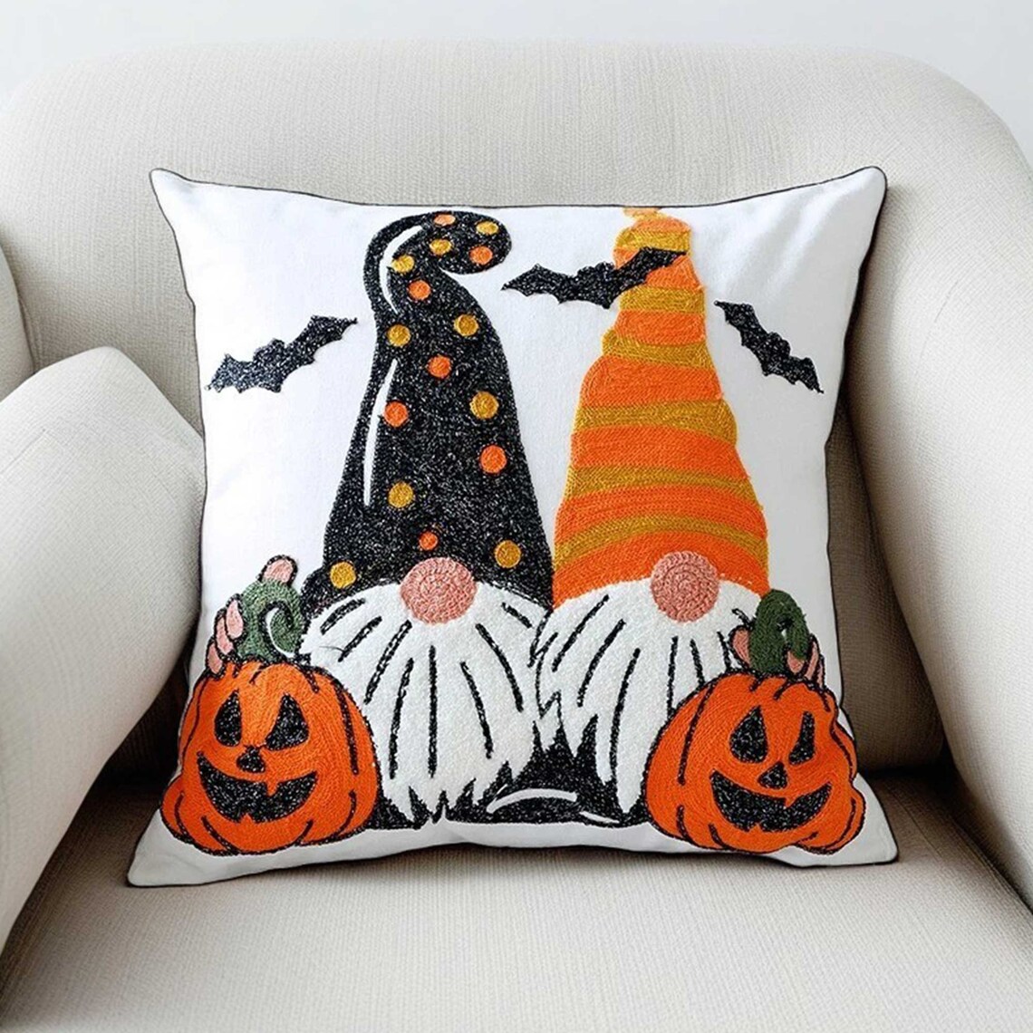 Pumpkin Pillow, Hand Embroidered Fall Pillow, Halloween Pumpkin ...