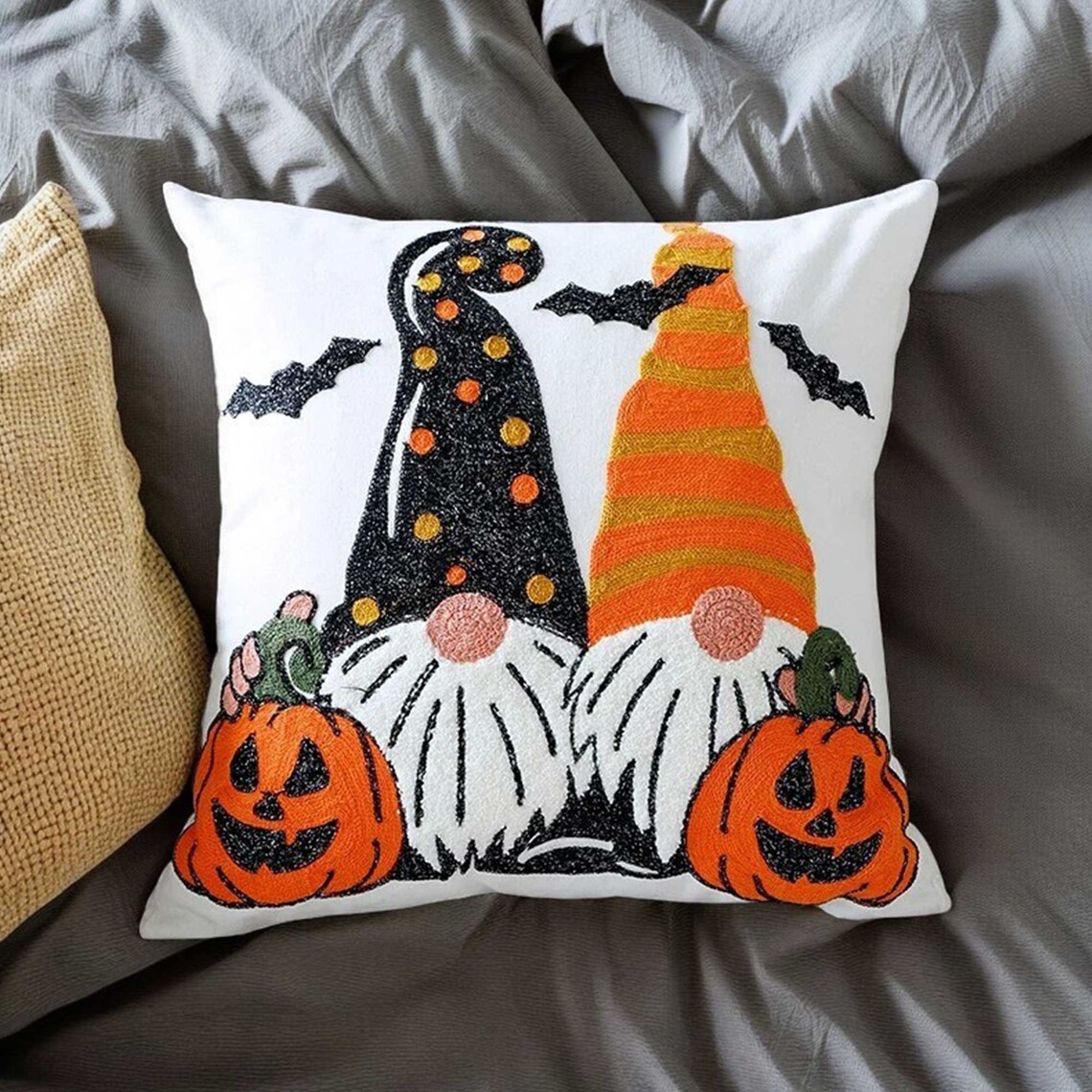 Pumpkin Pillow, Hand Embroidered Fall Pillow, Halloween Pumpkin ...