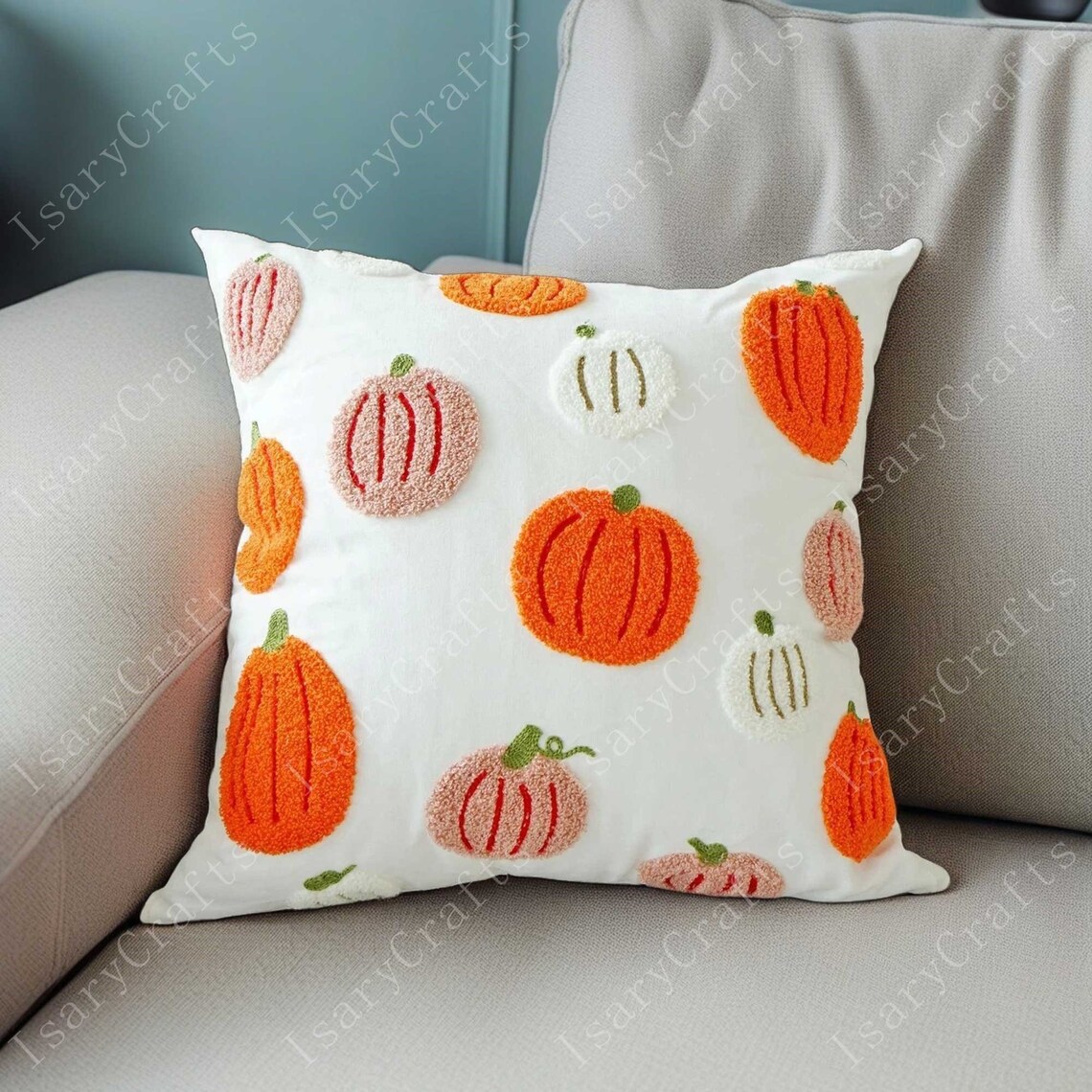 Pumpkin Pillow, Hand Embroidered Fall Pillow, Halloween Pumpkin ...