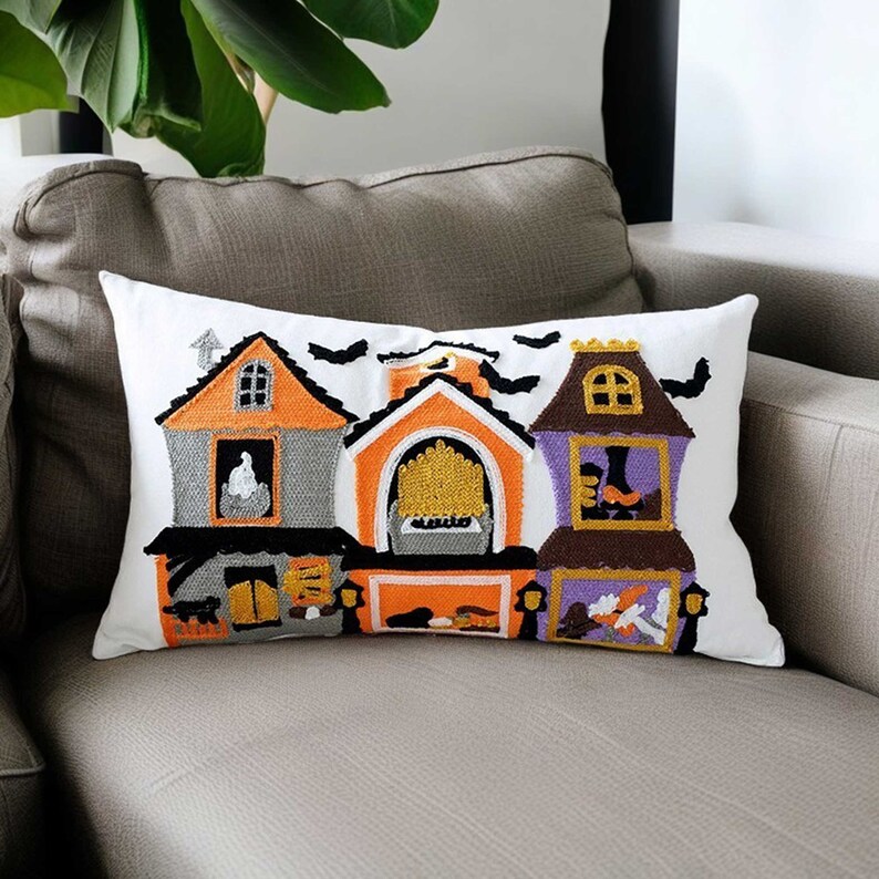 Pumpkin Pillow, Hand Embroidered Fall Pillow, Halloween Pumpkin ...