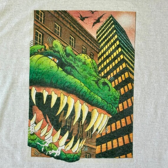90's Comic Dinosaur Kaiju Cityscape / White Graphic C… - Gem