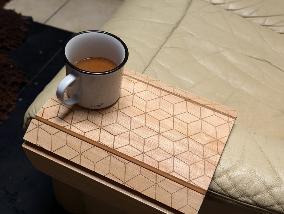 Sofa Tray Flexible Armrest Tray Minimalist Geometric Pattern Solid Wood ...