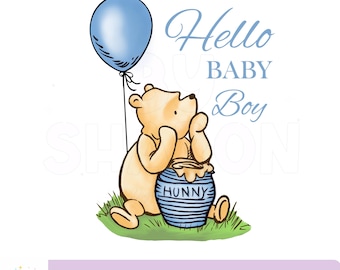 Hello Baby Boy Blue Winnie the Pooh PNG, New Baby Sublimation Design ...