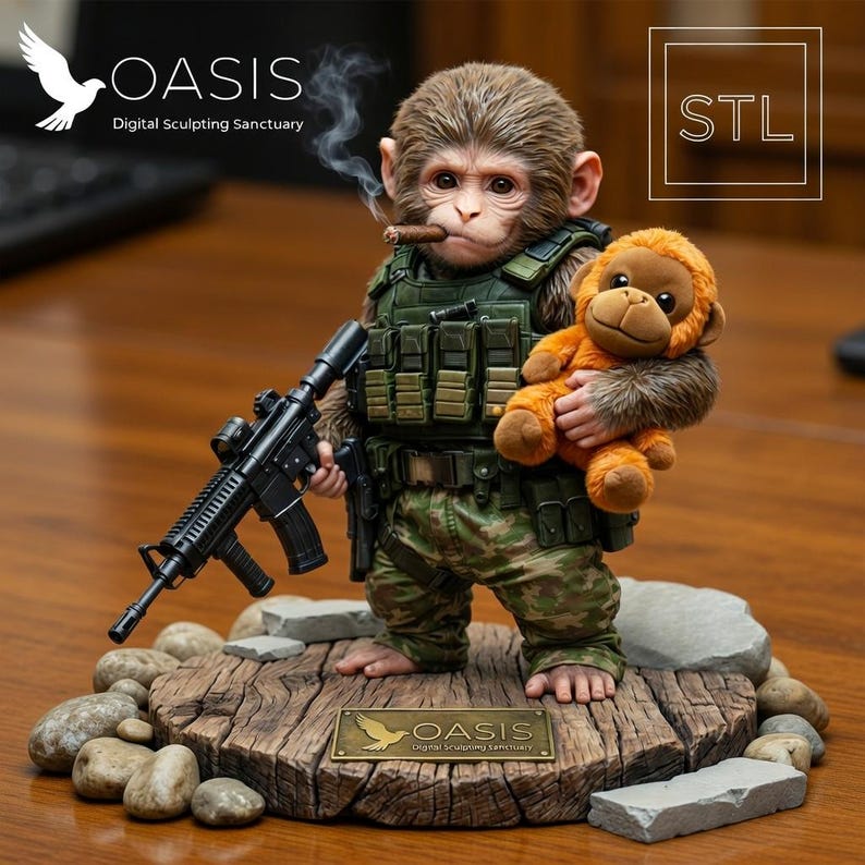 Punch Monkey Tactical Chimp 3D STL File – Viral Monkey Miniature With ...