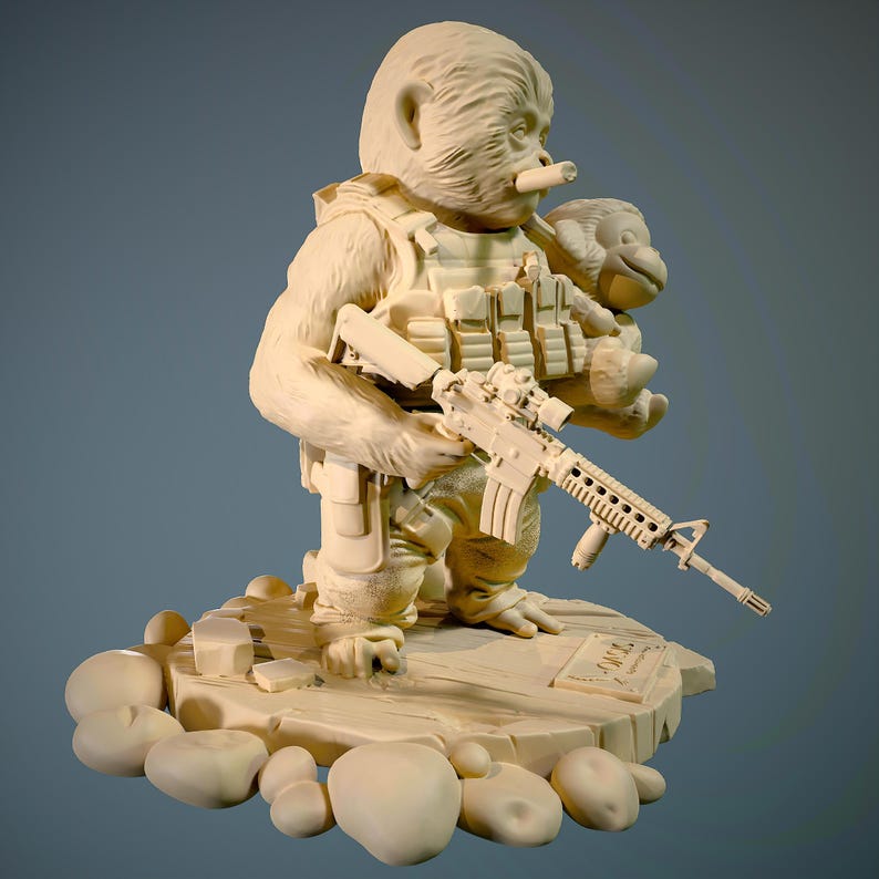 Punch Monkey Tactical Chimp 3D STL File – Viral Monkey Miniature With ...