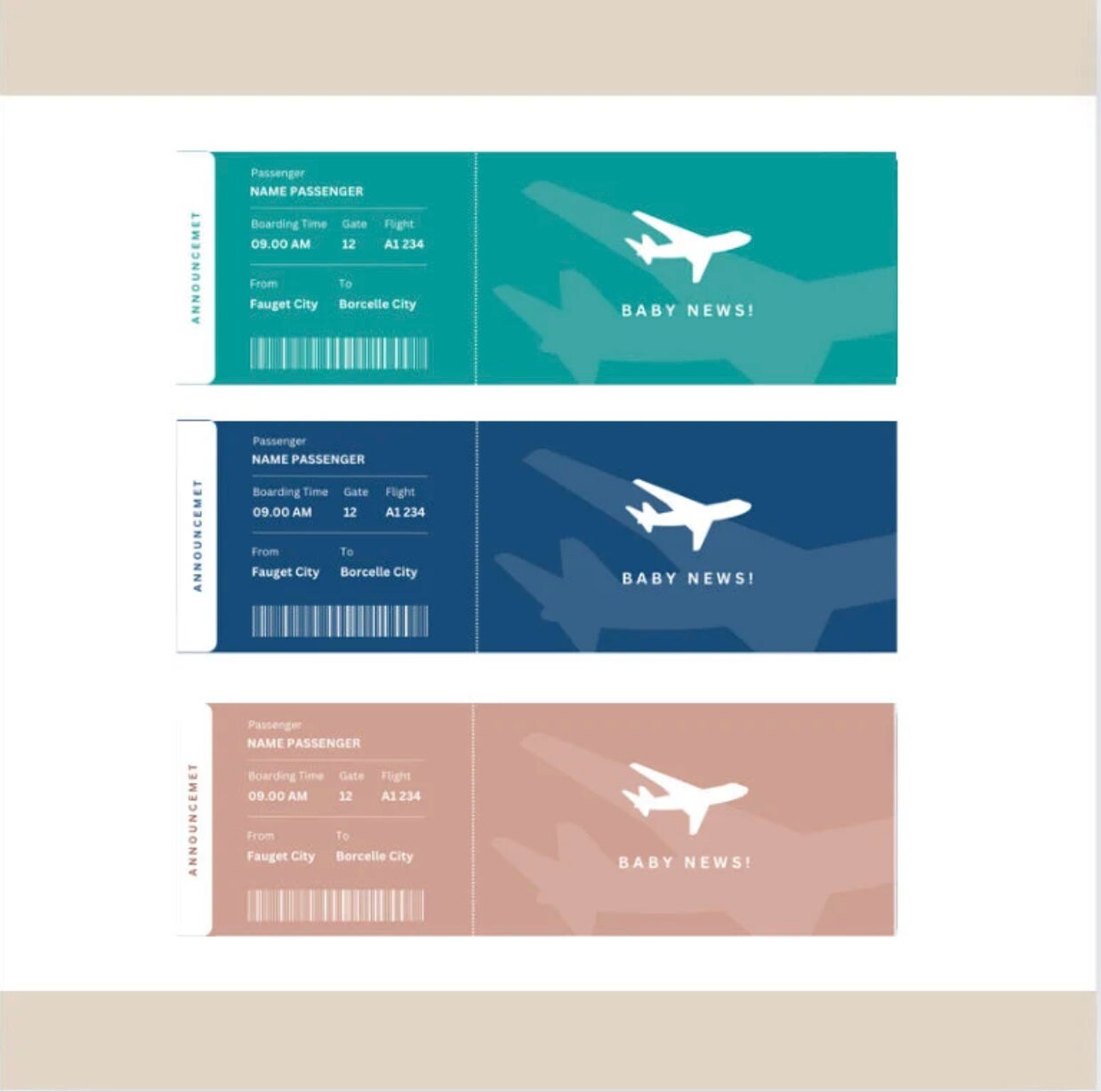 Boarding Pass | Flight Ticket Baby News | Birth Announcement Template ...