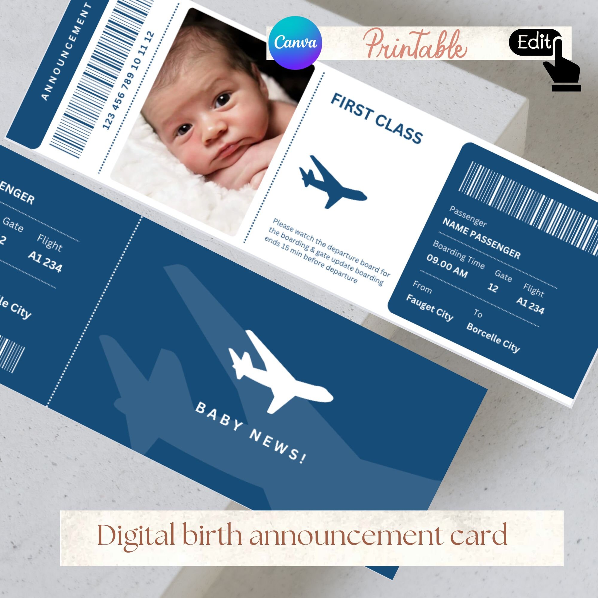 Boarding Pass | Flight Ticket Baby News | Birth Announcement Template ...