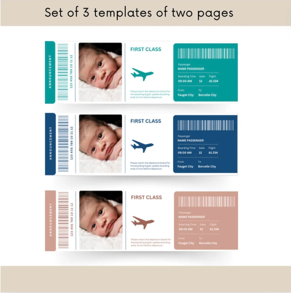 Boarding Pass | Flight Ticket Baby News | Birth Announcement Template ...