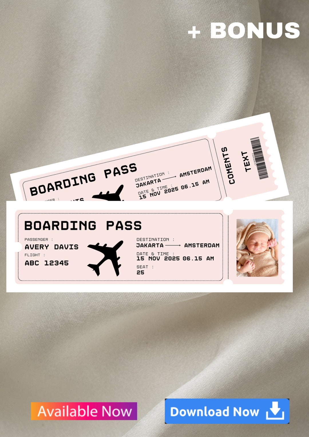 Birth Announcement Template, Plain Ticket, Flight Ticket, Printable ...