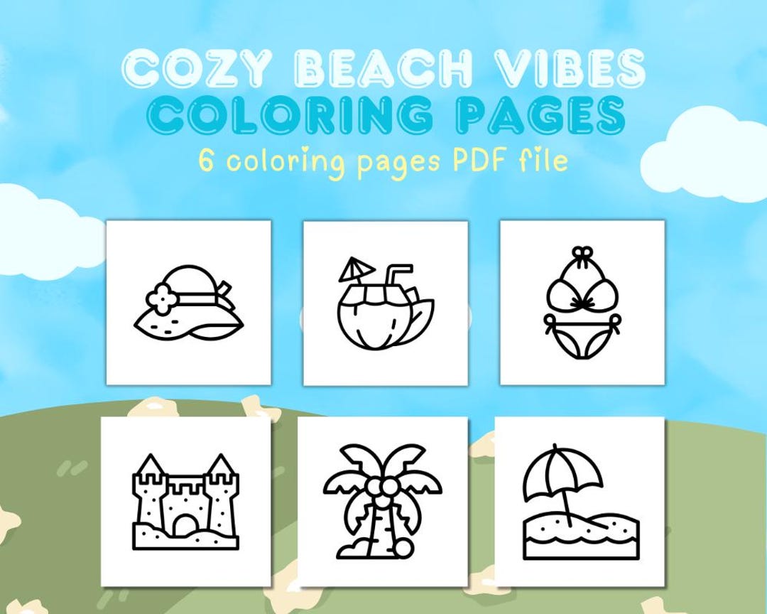 Cozy Beach Vibes Coloring Pages | Easy & Cozy Coloring for Adults and ...