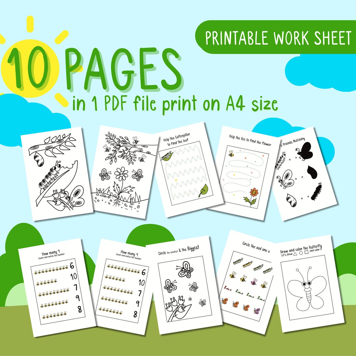 Printable Preschool Worksheets Bundle | Counting Tracing Matching ...