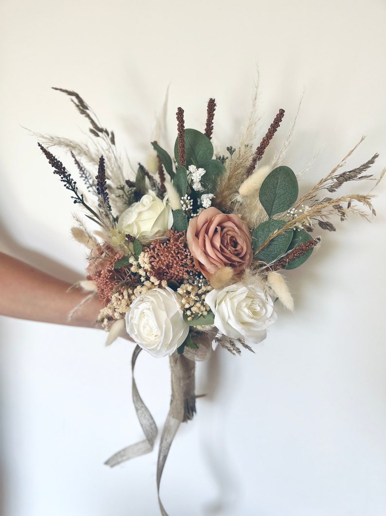 Dusty Rose Pink Bridal Bouquet: Boho Pampas Grass Wedding Flowers - Etsy UK