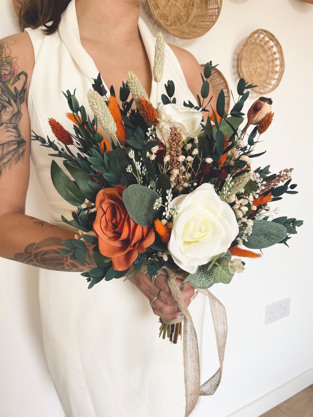 Rust Terracotta Sage Green Dried Flowers, Dried Boho Wedding Bouquets ...