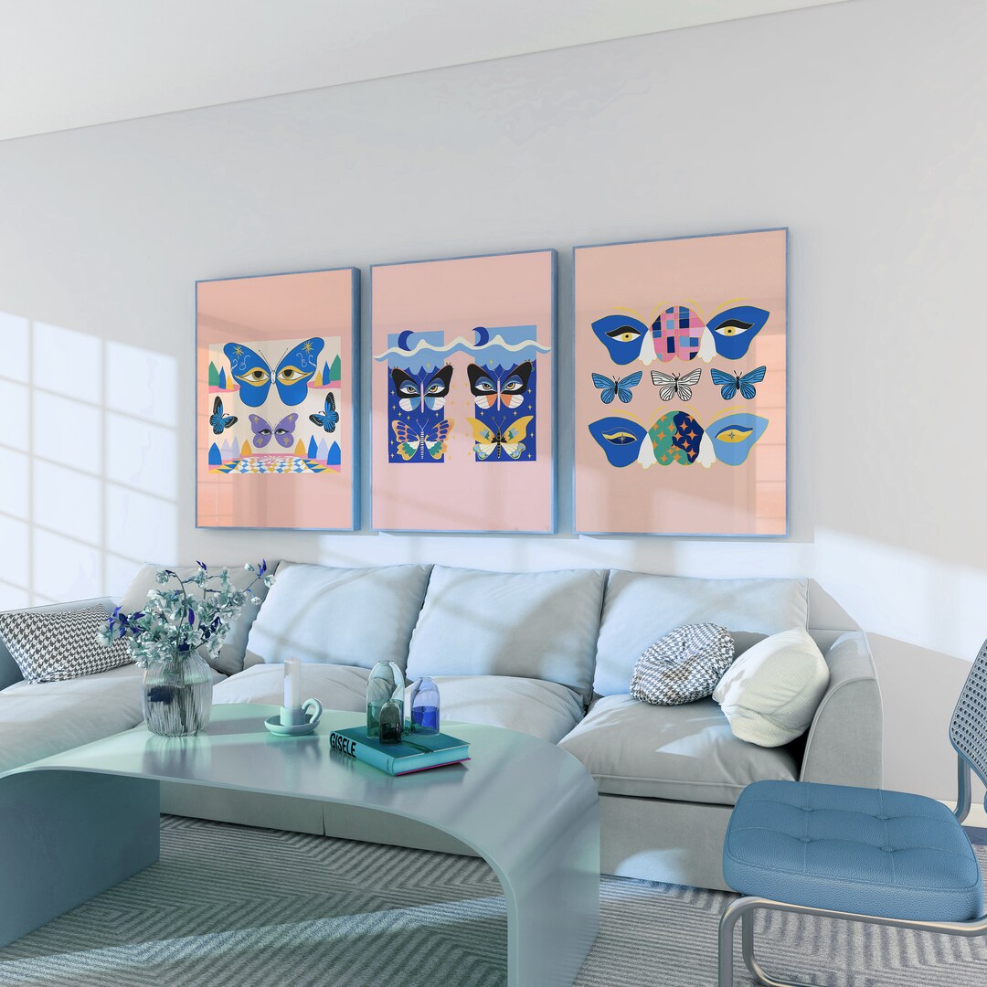 Butterfly Eye Surrealist Style Illustration, Set of 3 Posters, Triptych ...