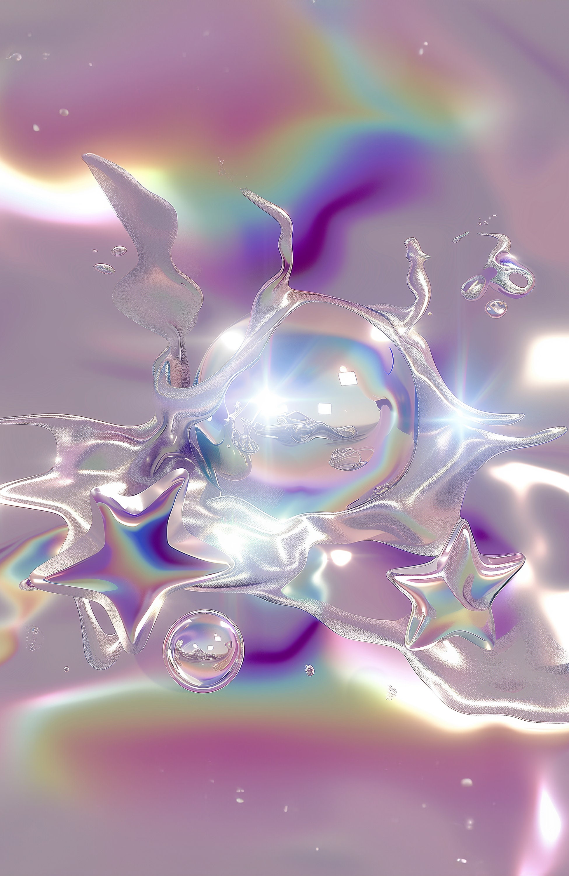 Pastel Chrome Blobs, Holographic, Iridescent, Set of 3 Posters ...