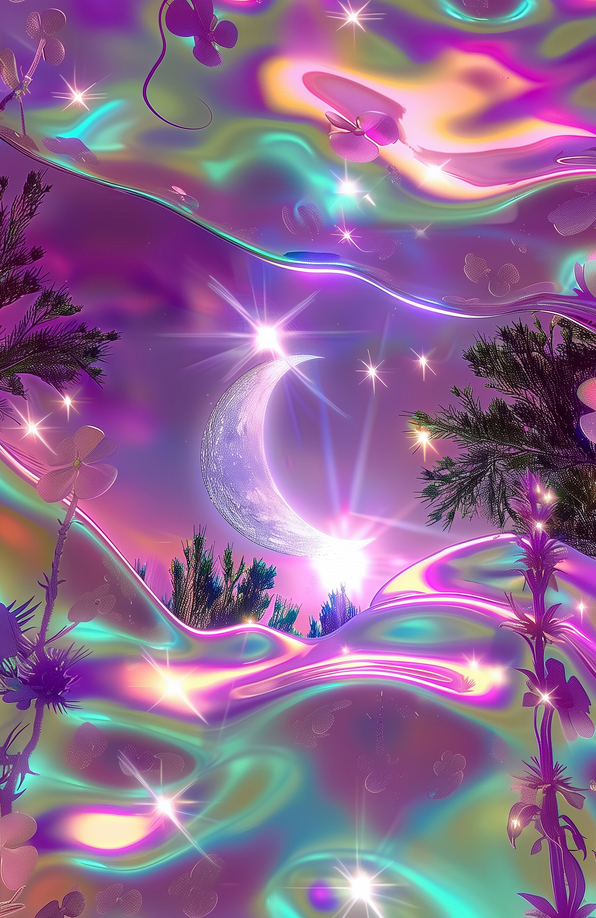 Iridescent Moon and Spheres, Set of 3 Posters, Triptych, DIGITAL ...