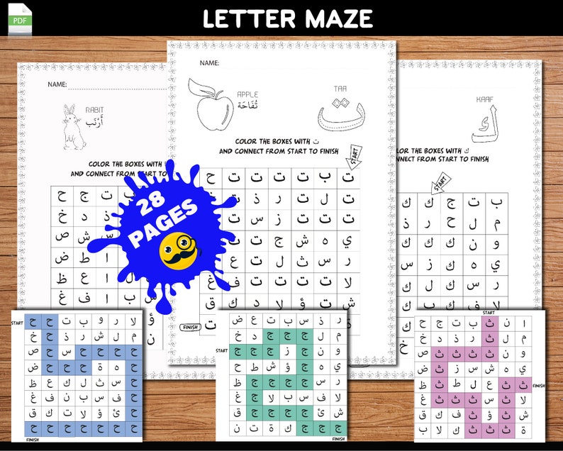 Arabic Letter Maze Fun Leaning for Kids 28 Pages - Etsy