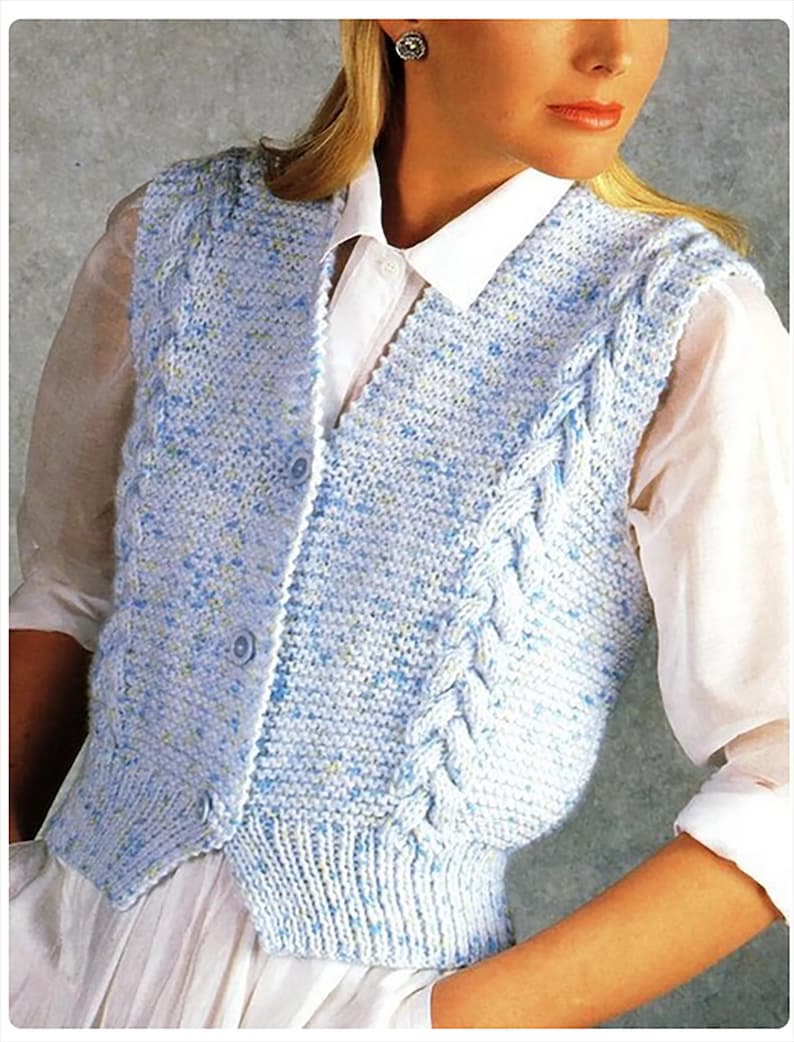Easy Woman's V Neck Garter Stitch With Cable Trim Waistcoat 30"-40 ...