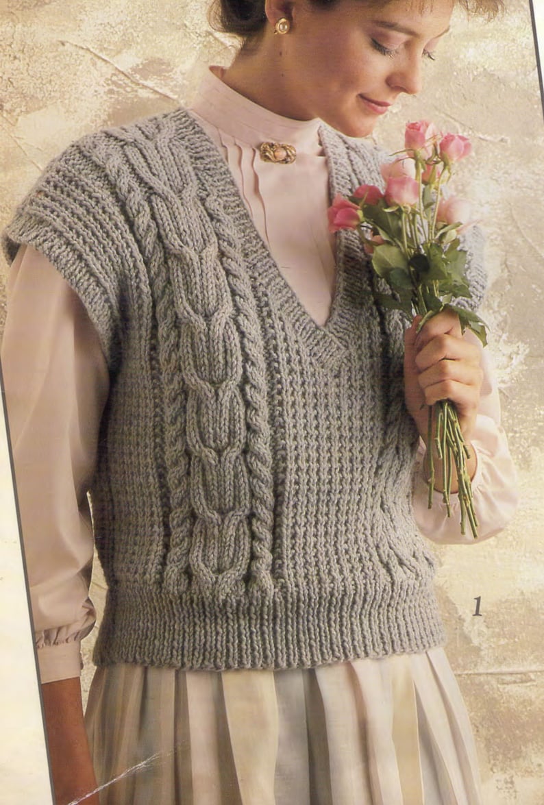 Woman's * V Neck* Cable Sleeveless* Sweater Vest With Dropped Sleeves ...