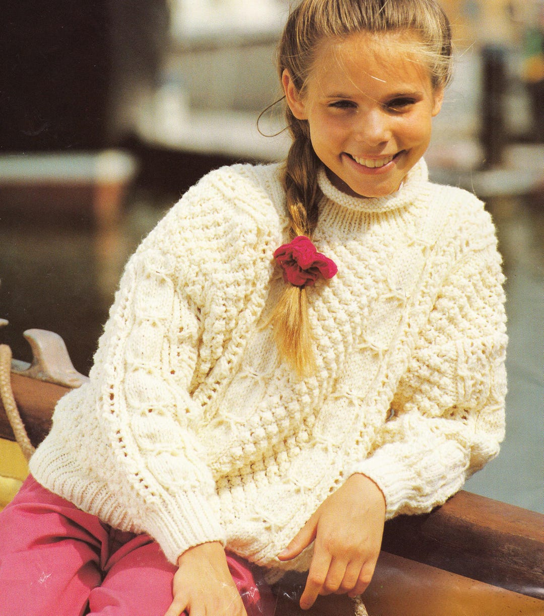 Girls Chunky Look Aran Roll Neck Sweater-knitting Pattern -aran ...