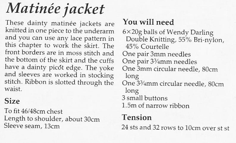 Dainty Matinee Jacket Knitting Pattern Download PDF Knitted in DK- 8ply ...