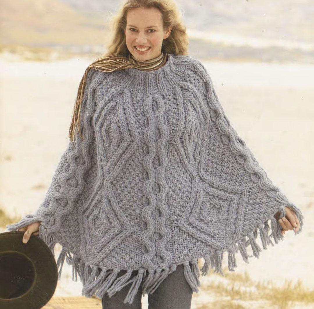Woman's Chunky Fringed Poncho * Knitting Pattern in Chunky* Bulky Wool ...