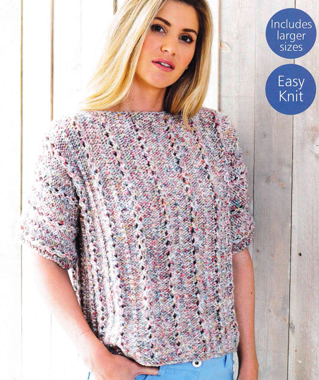 Woman's Reverse Stocking Stitch~eyelet Half Sleeve Jumper Slipover ...