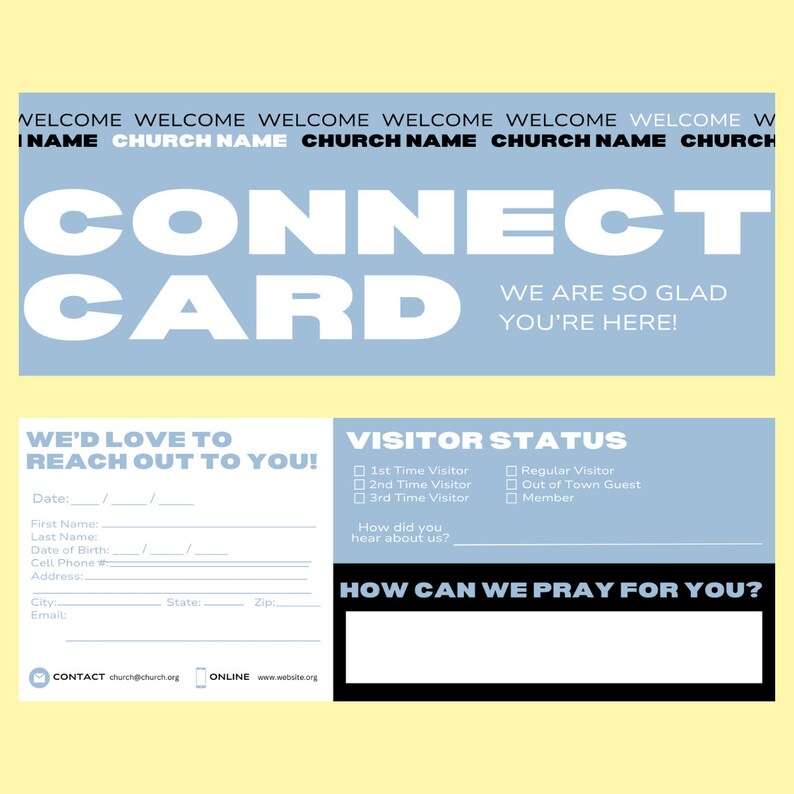 Modern Church Connect Card Template - Etsy