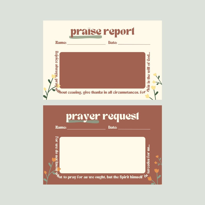 Church Prayer Request & Praise Report Card Templates | Canva Editable ...