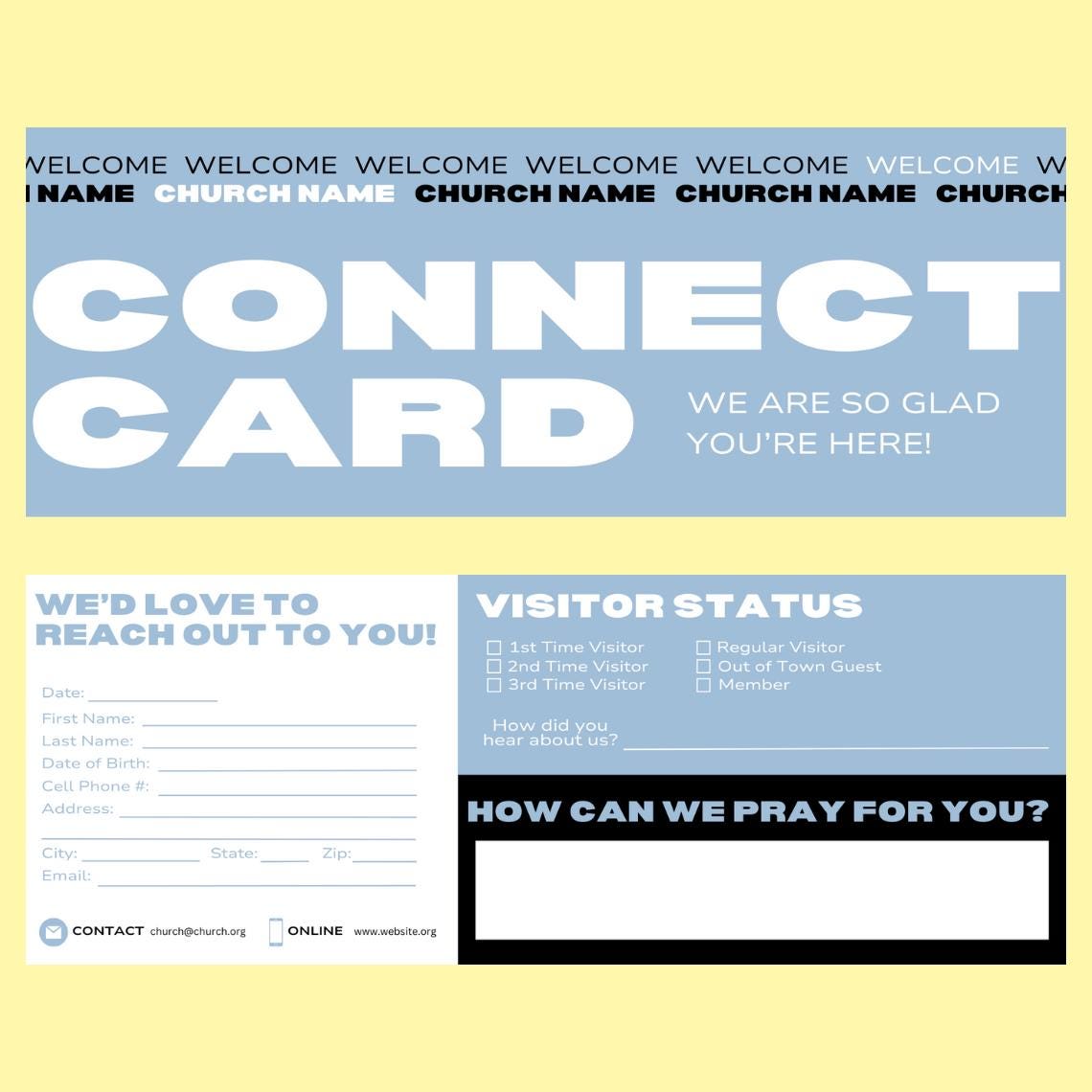 Modern Church Connect Card Template | Canva Editable Design - Etsy