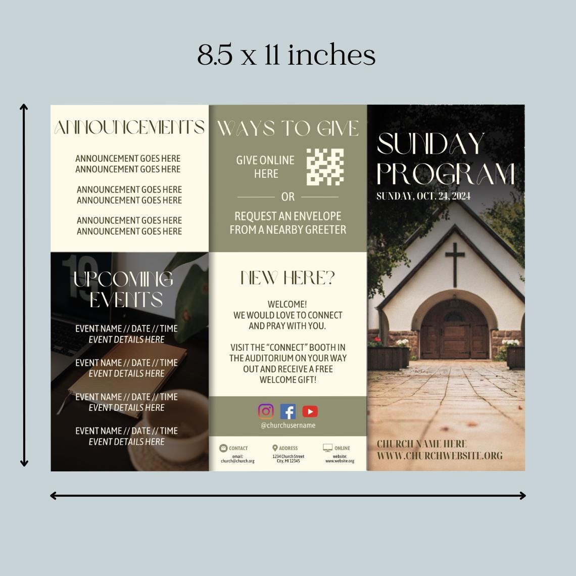 Earthy Trifold Church Bulletin Template | Canva Editable Design - Etsy