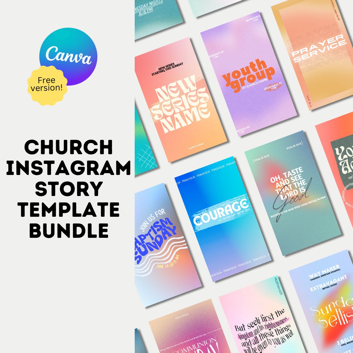 Church Instagram Story Template Bundle | Modern Gradient Theme | Canva ...