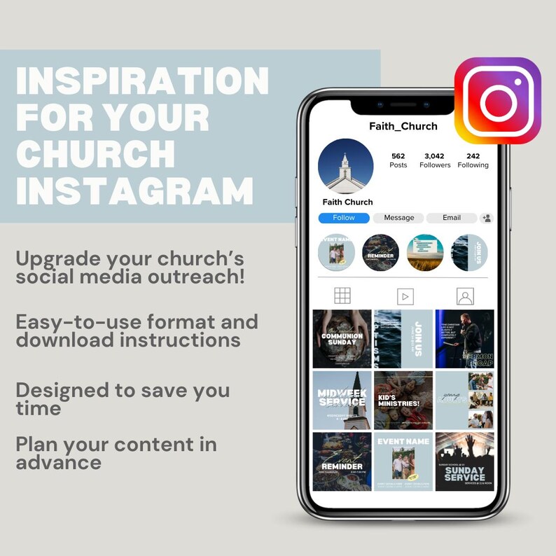 Church Instagram Post Bundle | Soft Blues Theme | Canva Editable ...