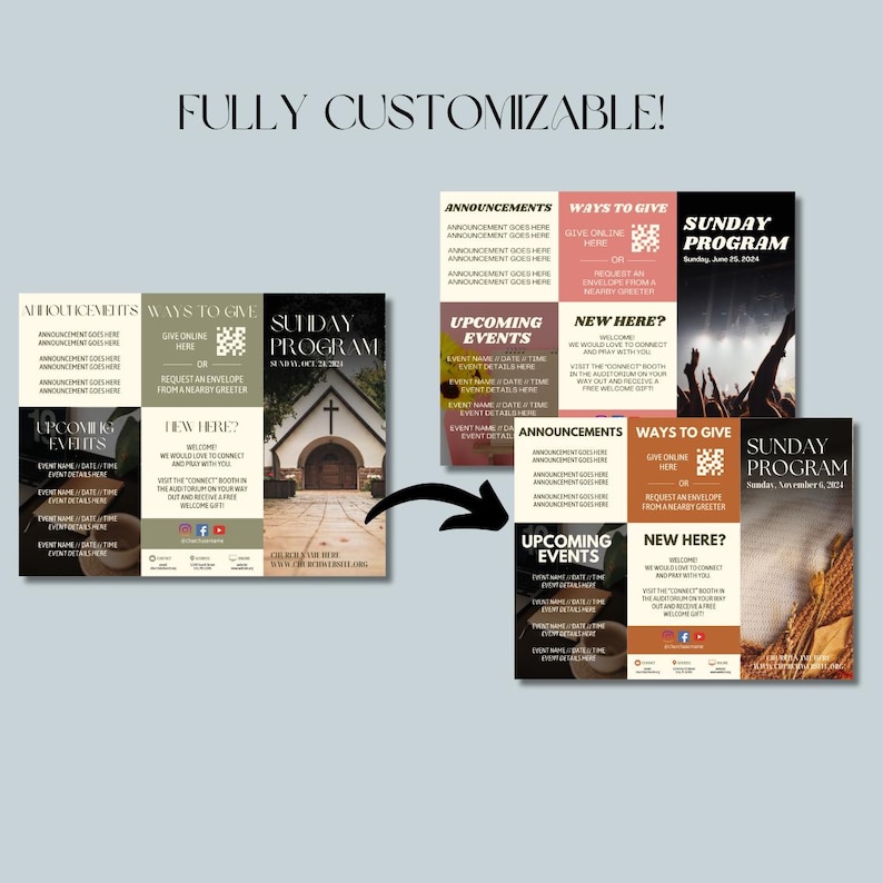 Earthy Trifold Church Bulletin Template | Canva Editable Design - Etsy