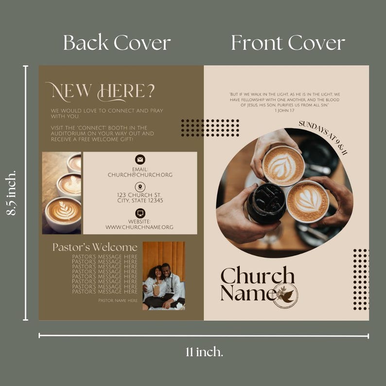 Modern Coffee-themed Church Bulletin Template | Editable Digital ...